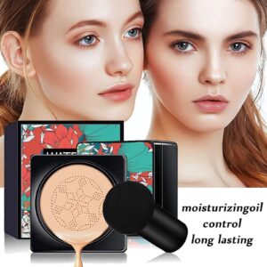 Mushroom Head Air Cushion CC Cream, CC Cream Foundation, Matte Conceal BB Cream, Long Lasting Waterproof Moisturizing Concealer Nude Face Makeup Cushion Foundation with Makeup Sponge (Natural)