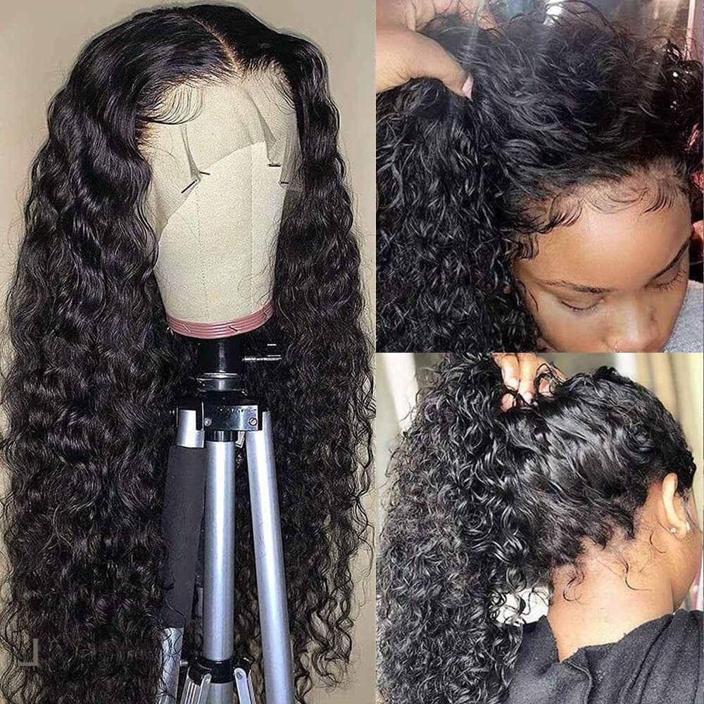 CHEETAHBEAUTY Deep Wave 13X6 HD Transparent Lace Front Wigs Brazilian 10A Grade Deep Curly Human Hair Wigs for Black Women Pre Plucked with Baby Hair Natural Black 250% Density(30inch)