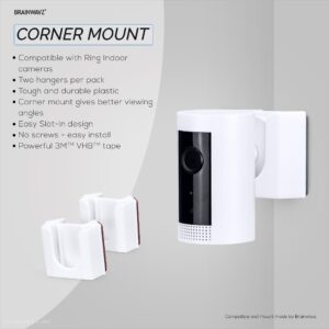 Corner Wall Mount for Ring Indoor (2 Pack) Security Camera - Adhesive Holder, No Hassle Bracket, Strong 3M VHB Tape, No Screws, No Mess Install (White) by Brainwavz