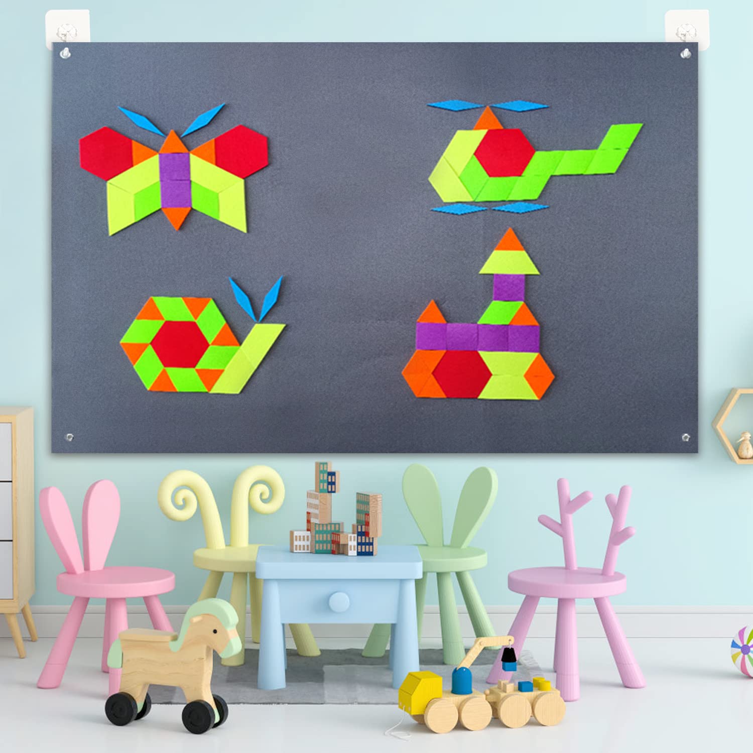 EDDJOND Shape Felt Board for Toddlers Teaching Story Board Set, Large 3.5 Ft Felt Toys Flannel Parent-Child Interactive Game Felt Board Pieces 123 PCS