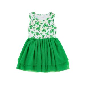 fyclemt toddler baby girls st.patrick´s day outfit ruffle short sleeve tutu dress clover tulle skirt princess sundress clothes set (clover print, 2-3t)