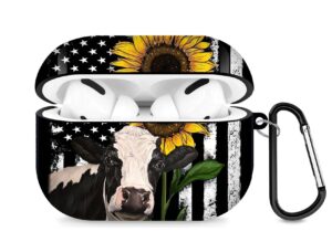 cow sunflower flag airpods case compatiable with airpods pro - airpods pro cover with key chain, full protective durable shockproof personalize wireless headphone case