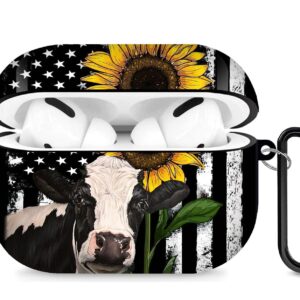 Cow Sunflower Flag Airpods Case Compatiable with Airpods pro - Airpods pro Cover with Key Chain, Full Protective Durable Shockproof Personalize Wireless Headphone Case