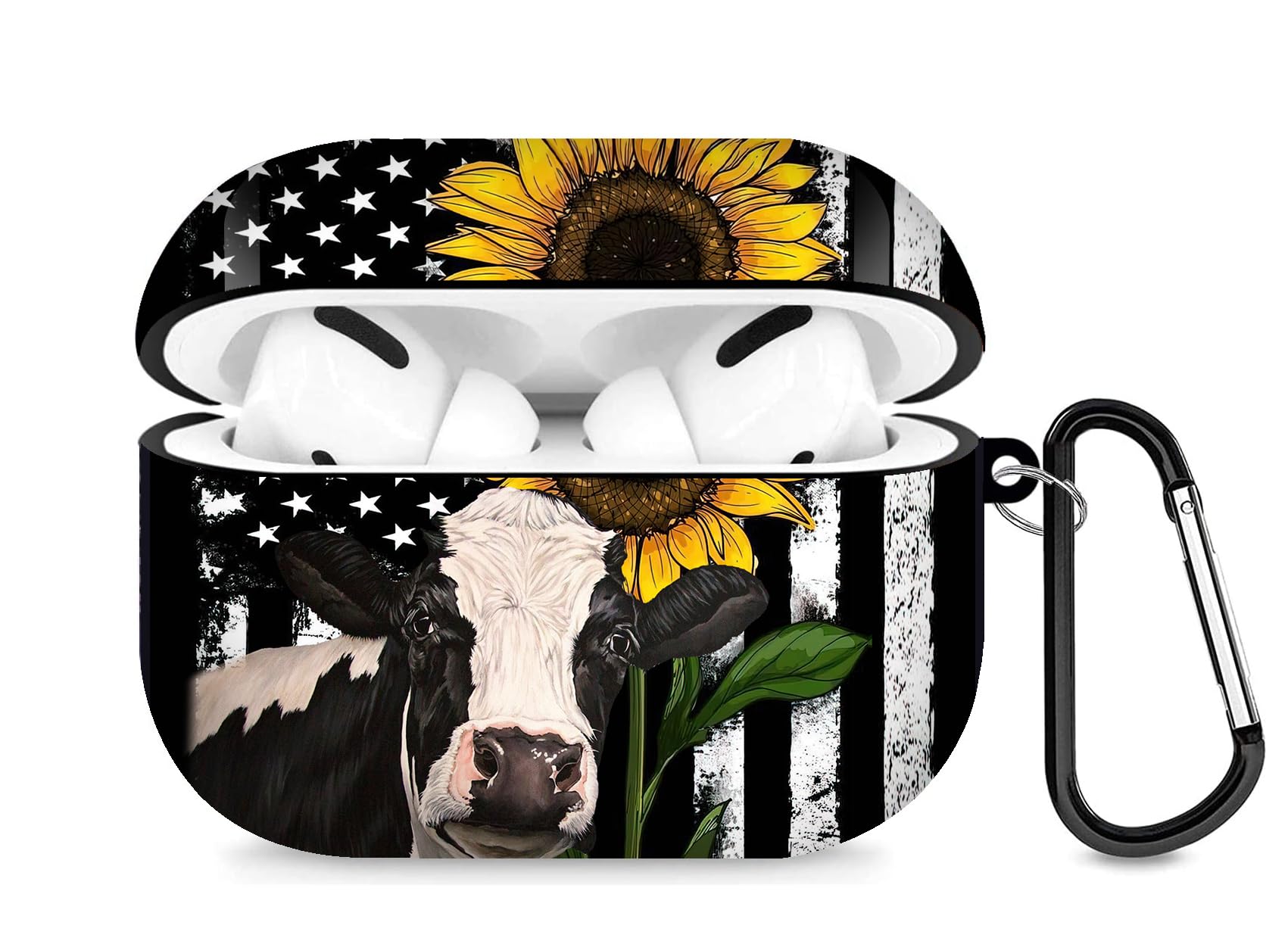 Cow Sunflower Flag Airpods Case Compatiable with Airpods pro - Airpods pro Cover with Key Chain, Full Protective Durable Shockproof Personalize Wireless Headphone Case