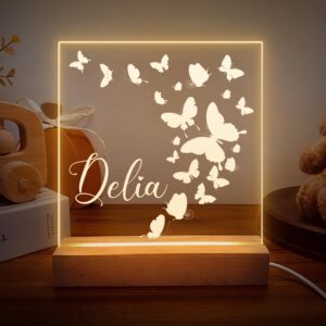 wucidici personalized name night light with butterfly, custom name led lamp for baby kids, brighter made customized night light gift for girl boys