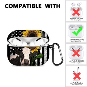 Cow Sunflower Flag Airpods Case Compatiable with Airpods pro - Airpods pro Cover with Key Chain, Full Protective Durable Shockproof Personalize Wireless Headphone Case