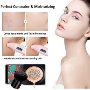 Mushroom Head Air Cushion CC Cream, CC Cream Foundation, Matte Conceal BB Cream, Long Lasting Waterproof Moisturizing Concealer Nude Face Makeup Cushion Foundation with Makeup Sponge (Natural)