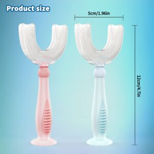 2 Packs Kids U Shaped Toothbrush, Toddler Toothbrush with Silicone Brush Head, Whole Mouth Toothbrush with Handle for Kids 2-6 Years (Pink +Blue), Blue,pink, U2-6