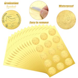 300 Pcs Gold Embossed Graduation Cap Gold Foil Class of 2024 Seals Diploma Certificate Seals Self Adhesive Seal Stickers for Graduation Envelopes