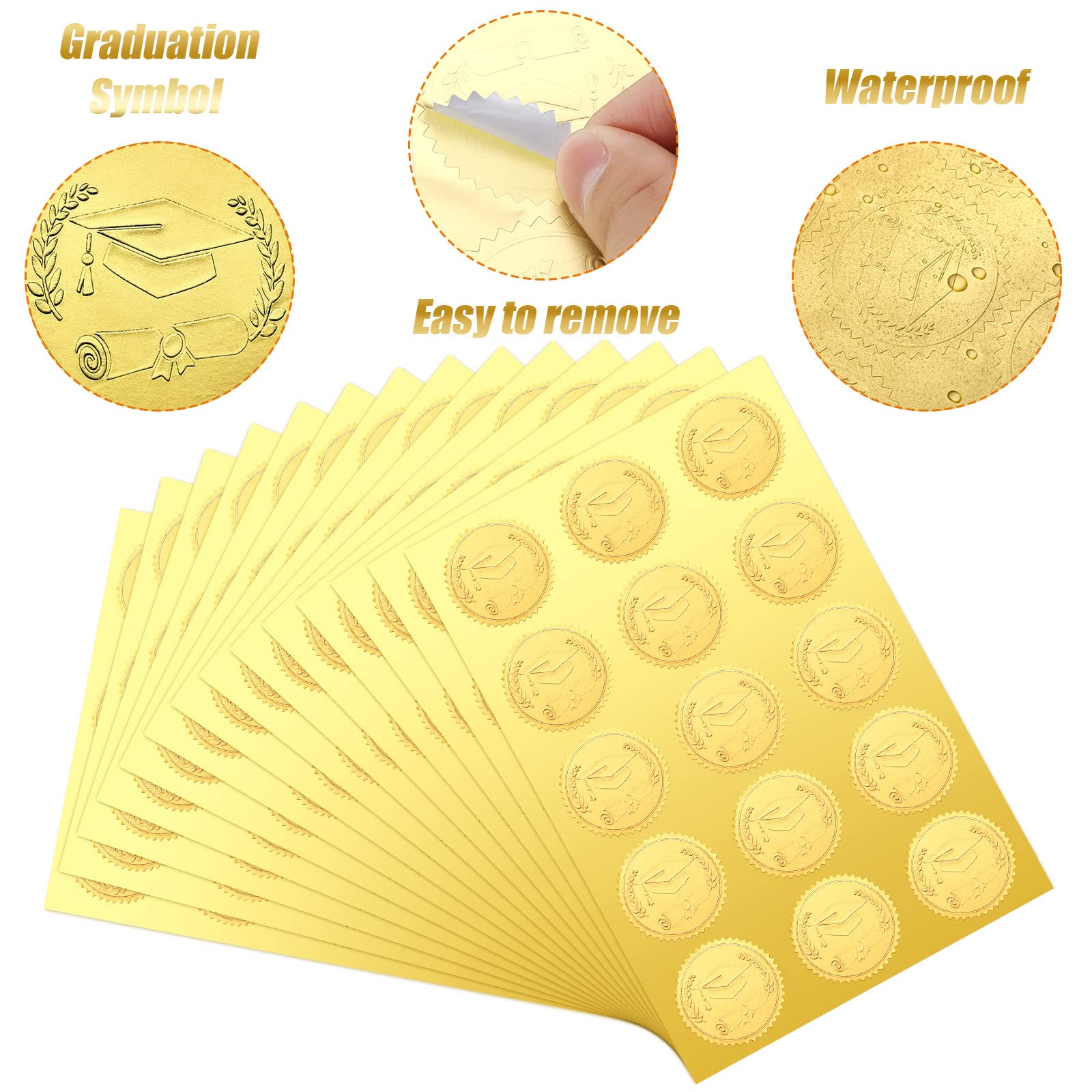 300 Pcs Gold Embossed Graduation Cap Gold Foil Class of 2024 Seals Diploma Certificate Seals Self Adhesive Seal Stickers for Graduation Envelopes