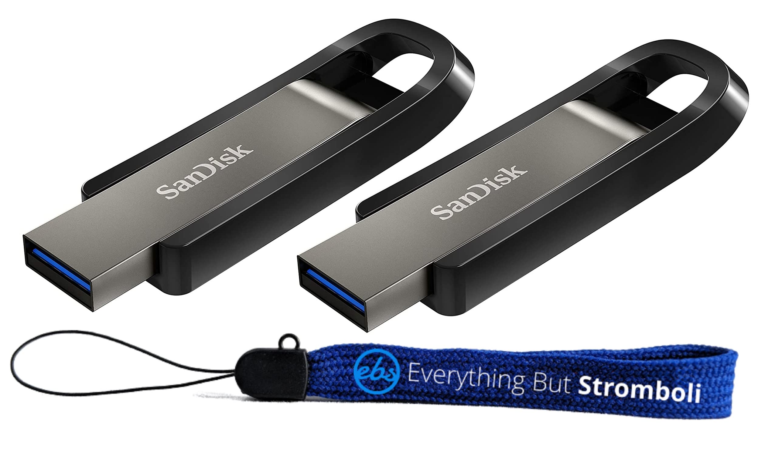 SanDisk Extreme Go 128GB USB 3.2 (2 Pack) Flash Drive for Computer, Laptop (SDCZ810-128G-G46) Type-A Bundle with (1) Everything But Stromboli Lanyard