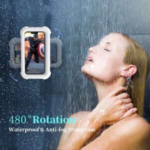 Upgraded 480° Rotating Shower Phone Holder Waterproof Case with Touch Screen,OOLYICO Shower Accessories Guardian Buddy Holder Wall Mount Shelf in Bathroom Bathtub for 4" - 7" Cell Phone