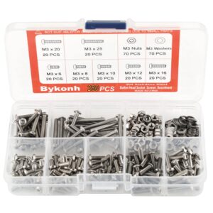 280 pcs m3 button head socket cap bolts screws nuts flat washers assortment kit, stainless steel 304