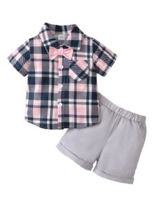 yuemion toddler baby boy shorts sets outfit, infant kid short sleeve shirt top+shorts suits