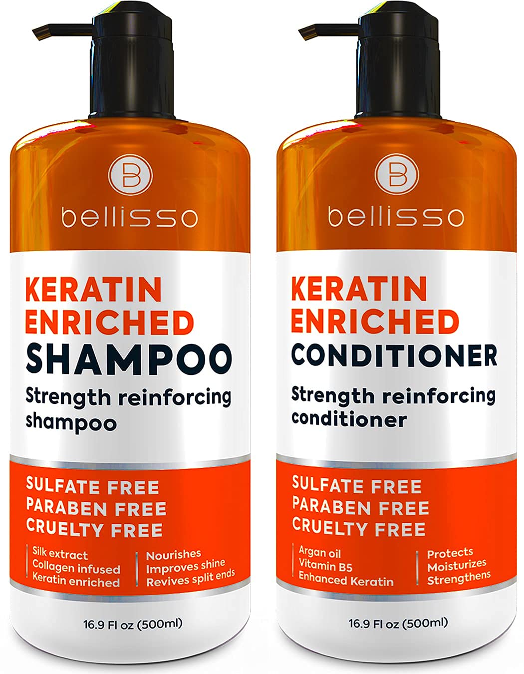 BELLISSO Keratin Shampoo and Conditioner Set and Keratin Hair Serum