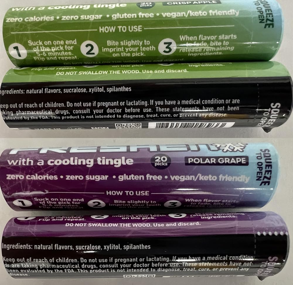 Xero Picks Freshen - Infused Flavored Toothpicks - Cooling Fresh Breath - 100 Picks - 5 Pack - Variety- polar grape, arctic chill, banana ice, berry freeze and crisp apple