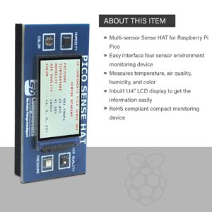 Raspberry Pi Pico with Pico Sense HAT Multi Sensor Humidity, Air Quality, Color, Pressure Sensor Sense HAT for Pico with Inbuilt 1.14” LCD Display