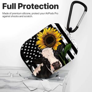 Cow Sunflower Flag Airpods Case Compatiable with Airpods pro - Airpods pro Cover with Key Chain, Full Protective Durable Shockproof Personalize Wireless Headphone Case