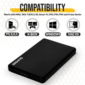 SUHSAI Portable External Hard Drive 1TB USB 3.0 Slim Pocket Size Hardisk Gaming Harddrive Storage and Data Backup Memory Extended 2.5" HDD for Xbox PS4 PS3 PC Games Mac Laptop Desktop (Black)