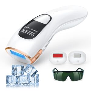 ipl hair removal for women and men, permanent laser hair removal with 2 intelligent attachments for sr hr, ice cooling painless hair removal at home, 999900 flashes, safe for whole body