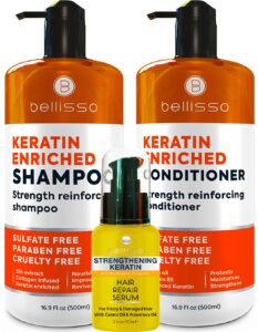 bellisso keratin shampoo and conditioner set and keratin hair serum