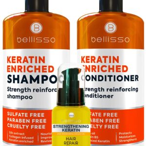 BELLISSO Keratin Shampoo and Conditioner Set and Keratin Hair Serum