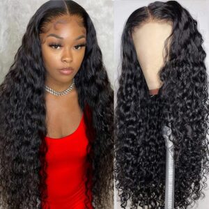 cheetahbeauty deep wave 13x6 hd transparent lace front wigs brazilian 10a grade deep curly human hair wigs for black women pre plucked with baby hair natural black 250% density(30inch)