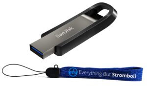 sandisk 64gb extreme go usb 3.2 flash drive for computer, laptop - type-a storage (sdcz810-064g-g46) bundle with (1) everything but stromboli lanyard