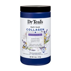 dr teal's skin therapy epsom salt bath soak collagen + restorative skin with valerian root, passionflower and essential oils, 2 lbs (packaging may vary)