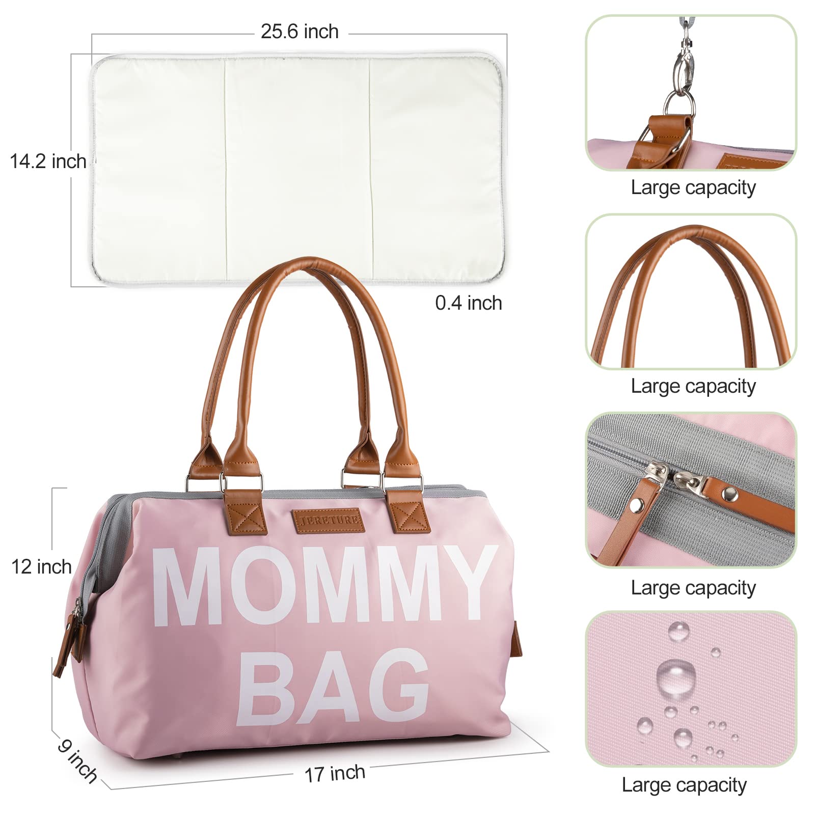 Jereture Diaper Bag Tote, Mommy Bag for Hospital, Large Capacity Baby Diaper Tote Bag Newborn Bag for Mom Travel