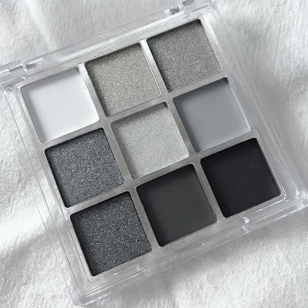 Yeweian Black Smokey Eyeshadow Palette, 9 Colors Black Silver Gray White Goth Eyeshadow Makeup Palette, Waterproof Cool Toned Matte Glitter Eyeshadow Palette Sombras De Ojos Profesional