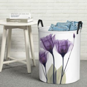 Gbuzozie 38L Round Laundry Hamper Purple Tulip Flowers Storage Basket Waterproof Coating Organizer Bin For Nursery Clothes Toys