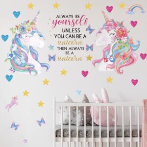 4 sheets unicorn wall decals for girls bedroom removable unicorn wall stickers rainbow and unicorn wall decal large unicorn wallpaper girl room decals for wall kids nursery birthday party decoration