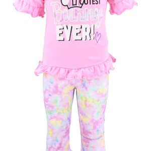 Unique Baby Girls Cutest Bunny Ever Easter Pant Set Outfit (10Y, Pink)