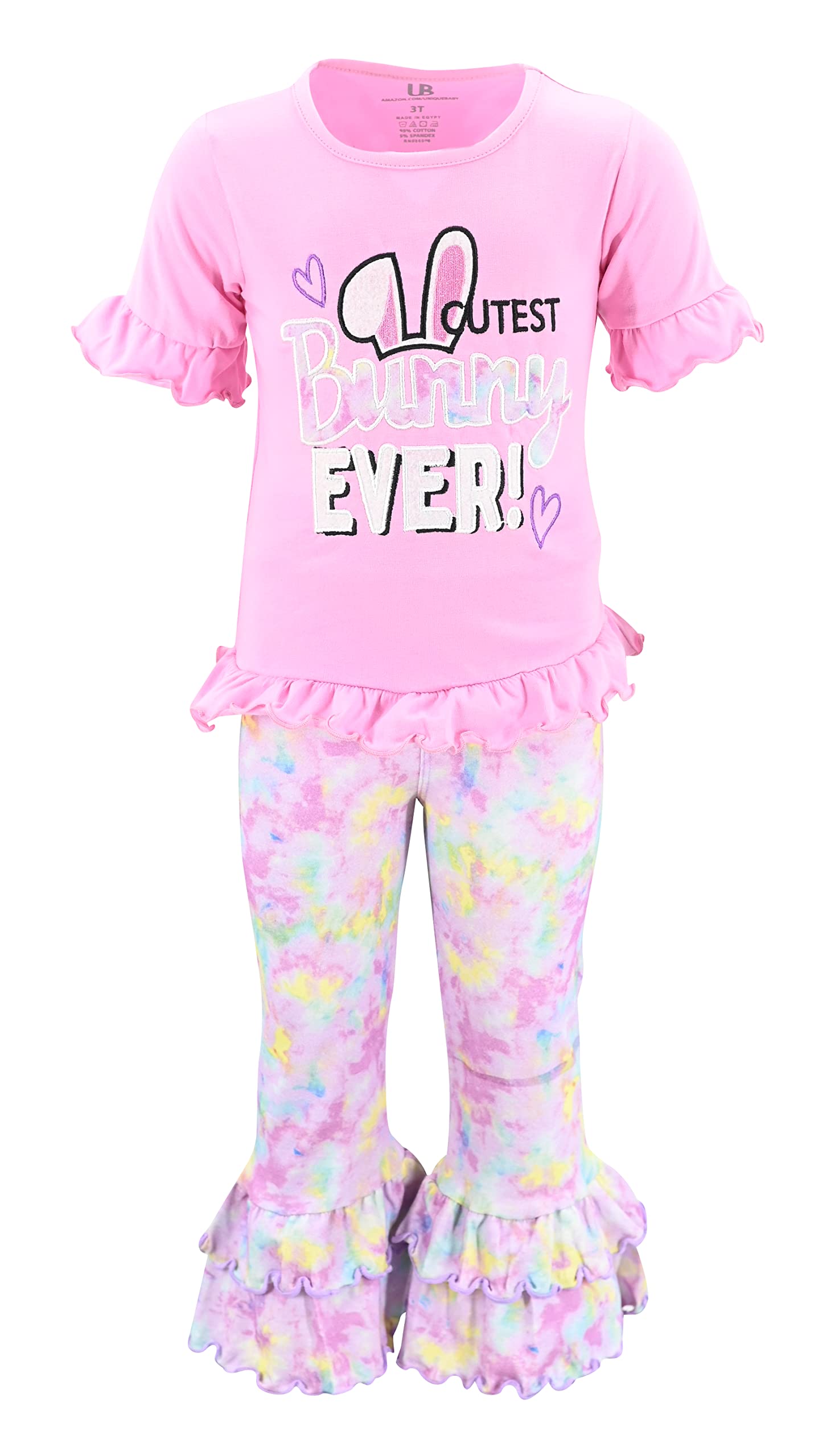 Unique Baby Girls Cutest Bunny Ever Easter Pant Set Outfit (10Y, Pink)