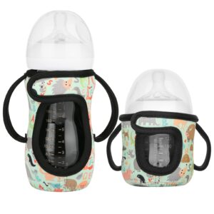 beautyflier set of 2 glass baby bottle sleeves with double handles adjustable sleeves neoprene holder for philips avent natural 4oz-5oz, 8oz-9oz and more (land animals)