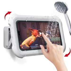 upgraded 480° rotating shower phone holder waterproof case with touch screen,oolyico shower accessories guardian buddy holder wall mount shelf in bathroom bathtub for 4" - 7" cell phone