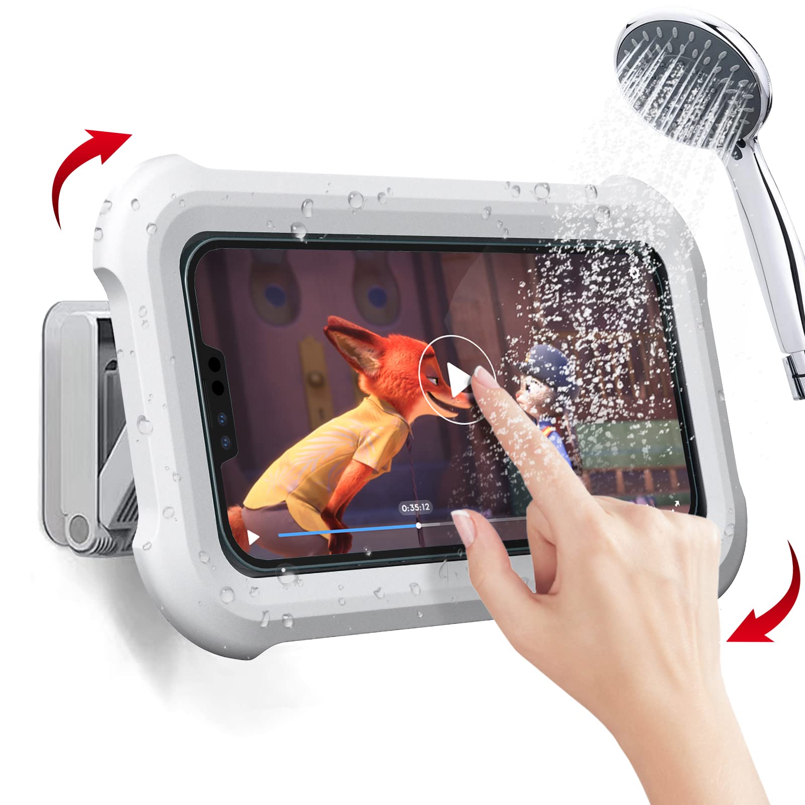 Upgraded 480° Rotating Shower Phone Holder Waterproof Case with Touch Screen,OOLYICO Shower Accessories Guardian Buddy Holder Wall Mount Shelf in Bathroom Bathtub for 4" - 7" Cell Phone