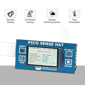 Raspberry Pi Pico with Pico Sense HAT Multi Sensor Humidity, Air Quality, Color, Pressure Sensor Sense HAT for Pico with Inbuilt 1.14” LCD Display