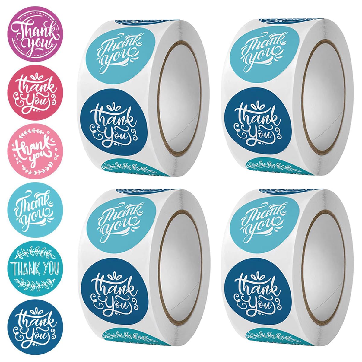 2 Inch Thank You Stickers 2000 Pcs(4 Rolls, 500 Pcs/Roll, 6 Designs) Large Thank You Stickers for Packaging Box (2 Inch)