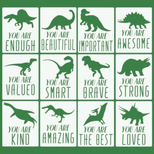 coocamo 12 pack dinosaurs stencils reusable inspirational word stencils for kids boys nursery bedroom wall decor prints, 8 x 10 inches