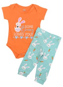 unique baby unisex some bunny loves you easter layette set (6m, orange)