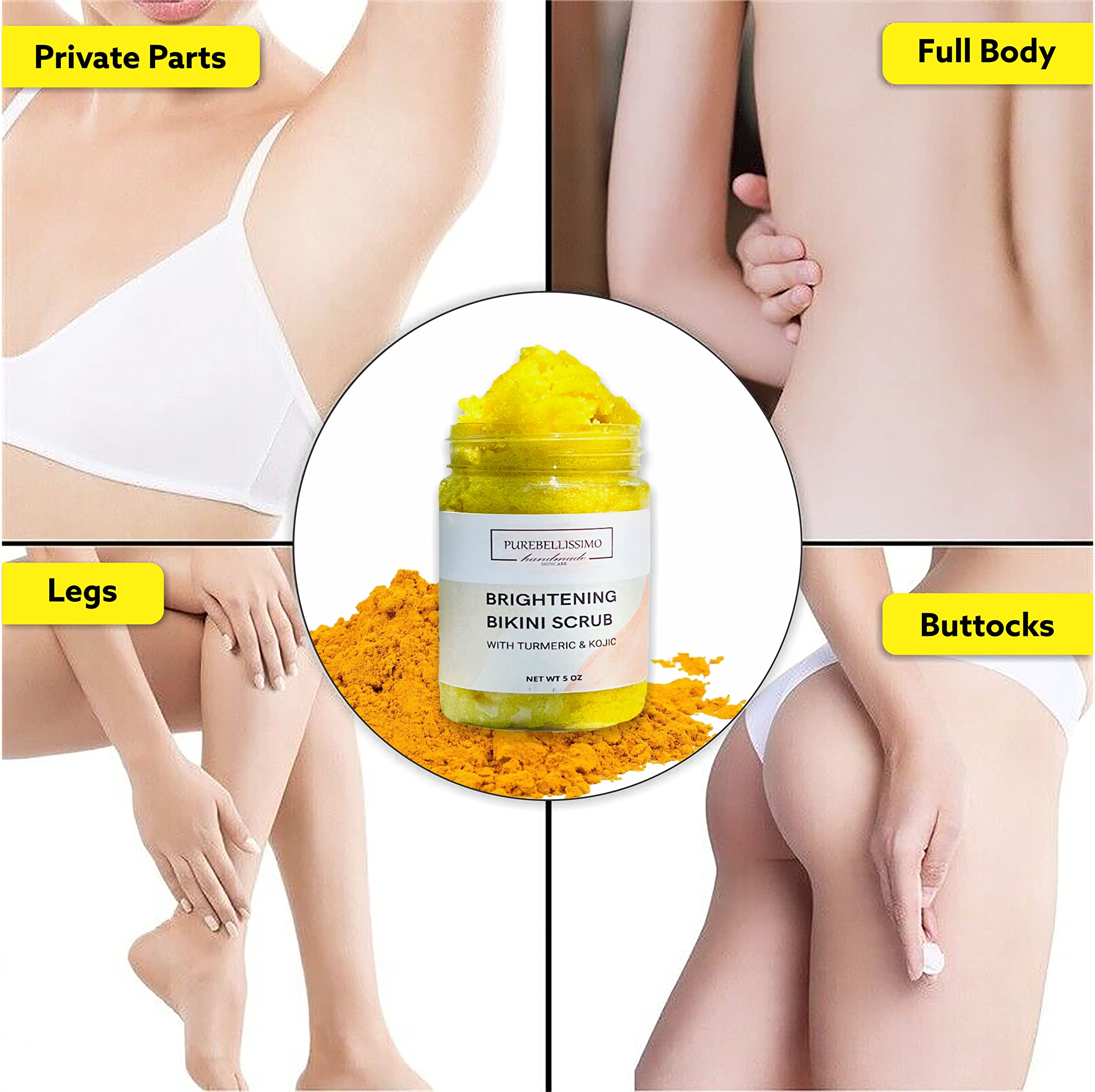 Purebellissimo Brightening Bikini Scrub For Body Care, Intimate Exfoliating Body Scrub For Dark Spots, Ingrown Hair Treatment For Bikini Area Bump Eraser, Bikini Area Exfoliator for Women