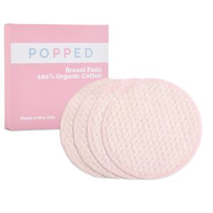 popped organic cotton breast pads | reusable and washable nursing pads | extra absorbent breastfeeding pads | 1 day pair, 1 night pair (pink, 4.5")