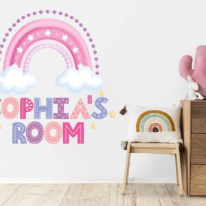 Kyle Cornhole Pink Rainbow Wall Decals - Personalized Name Girls Room Decor Bedroom for Sticker Decor- Pastel Arch Decal Nursery Art KA1656, Green,pink,rainbow