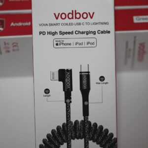 VODBOV USB-C to Lightning Cable 2FT to 8FT Right Angle Coiled Charging Cable Durable Coil MFi Certified Charger Cord Zebra Black