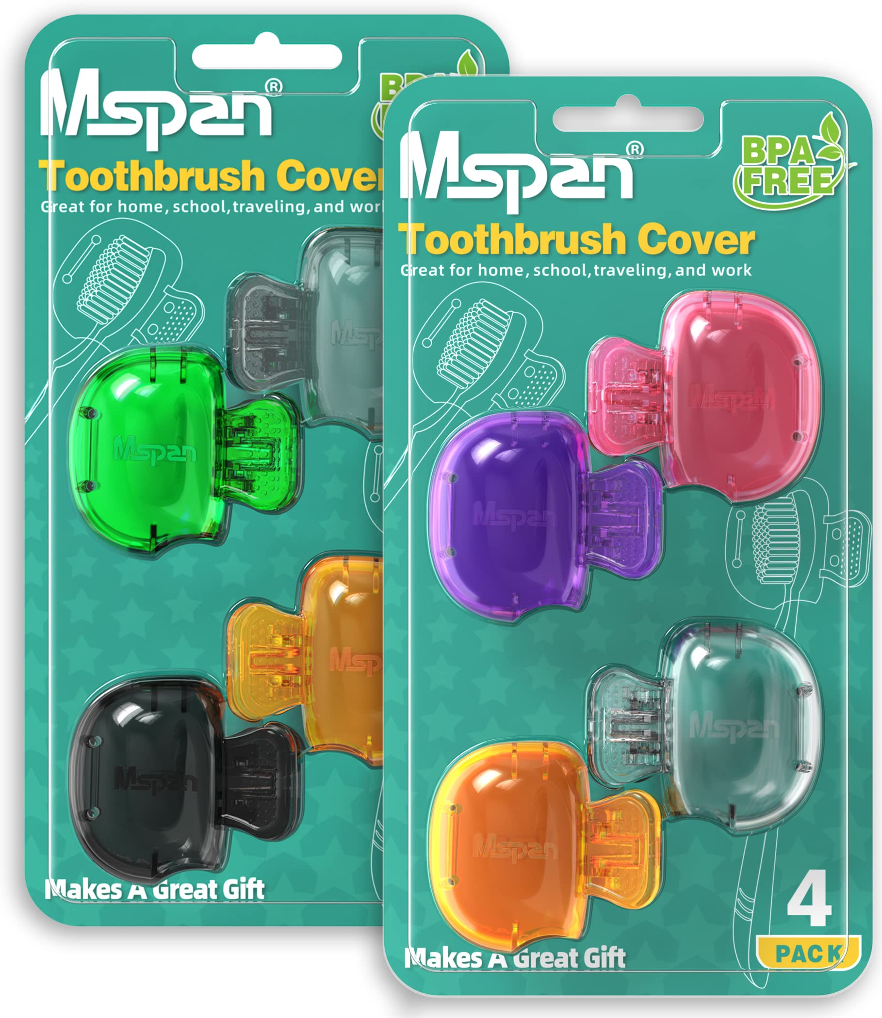 Mspan Toothbrush Head Cover Cap: Toothbrush Protector Brush Pod Case Protective Plastic Clip Travel - 8 Packs