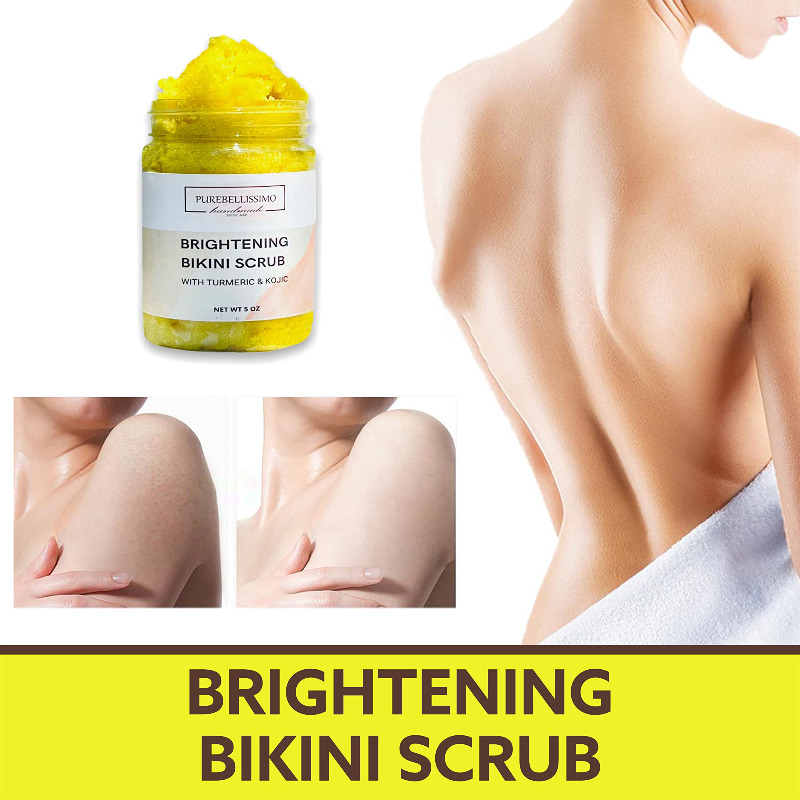 Purebellissimo Brightening Bikini Scrub For Body Care, Intimate Exfoliating Body Scrub For Dark Spots, Ingrown Hair Treatment For Bikini Area Bump Eraser, Bikini Area Exfoliator for Women