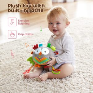 stochastic box Baby Stroller Toy with Teether and Rattle for Infants. Soft Animal Toys for Boys&Girls(Owl)