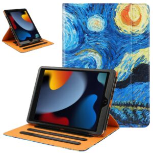 rotating case for ipad 9th/8th/7th generation, ipad 10.2 case 2021/2020/2019-360 degree rotating protective stand cover with pencil holder and pocket, auto wake/sleep(almond)